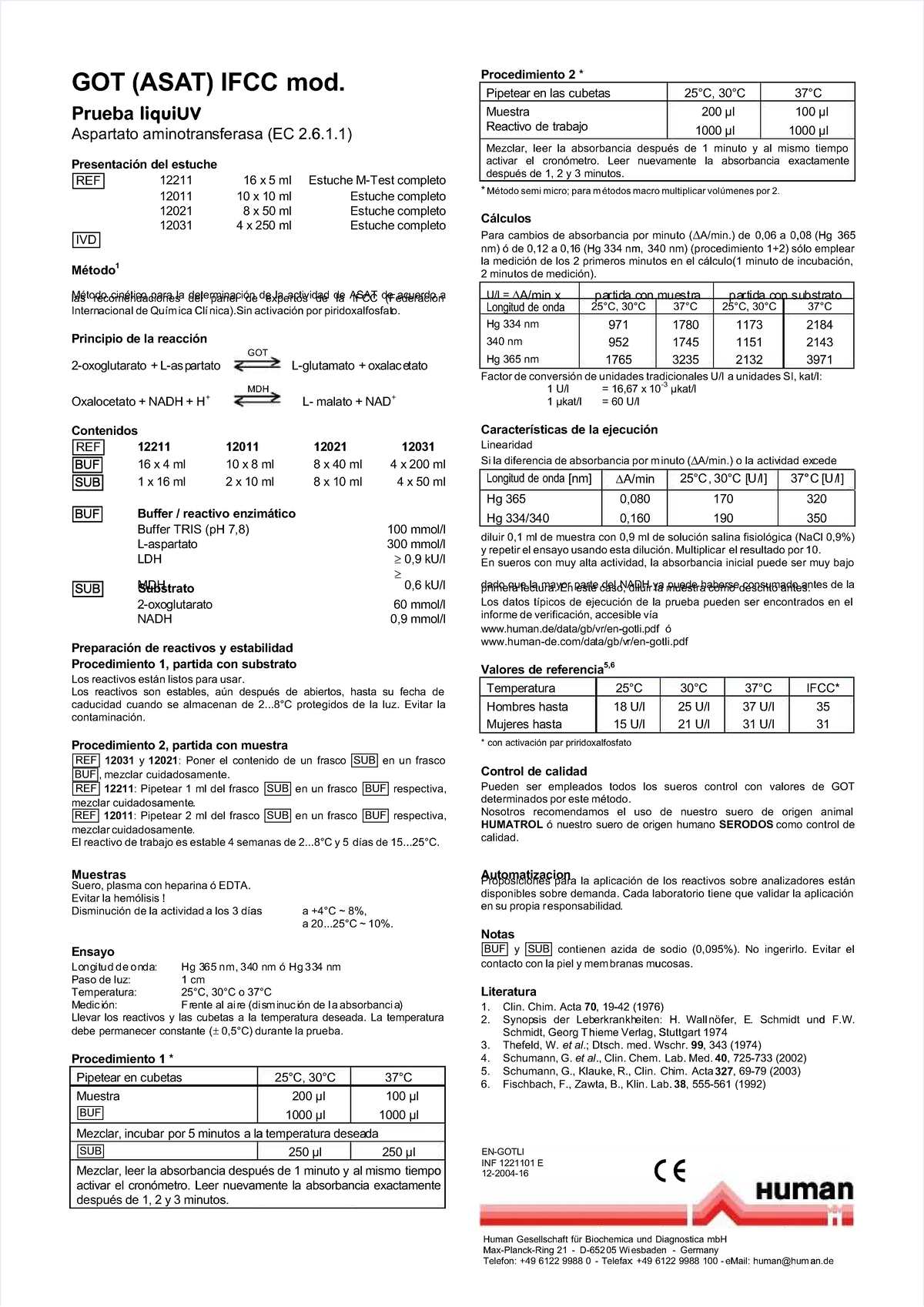 GOT - human - inserto - Human Gesellschaft für Biochemica und ...