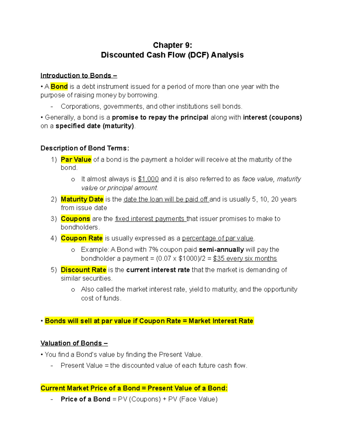 Chapter 9 Notes - Chapter 9: Discounted Cash Flow (DCF) Analysis ...