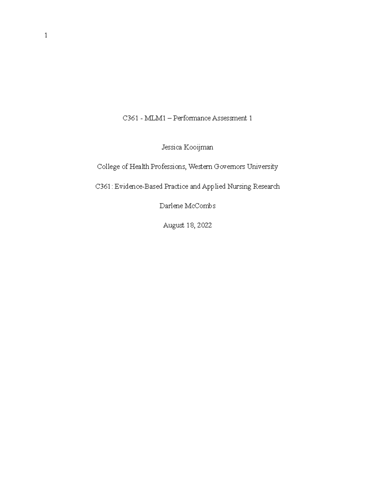 C361 JK-3 - C361 PICO EBP paper - C361 - MLM1 – Performance Assessment ...