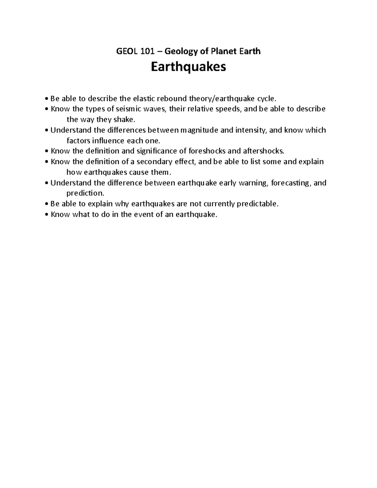 Earthquakes+2020 - study notes - GEOL 101 – Geology of Planet Earth ...