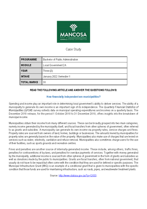 Local Government 1A - i need assist with assignments - MANCOSA - Studocu