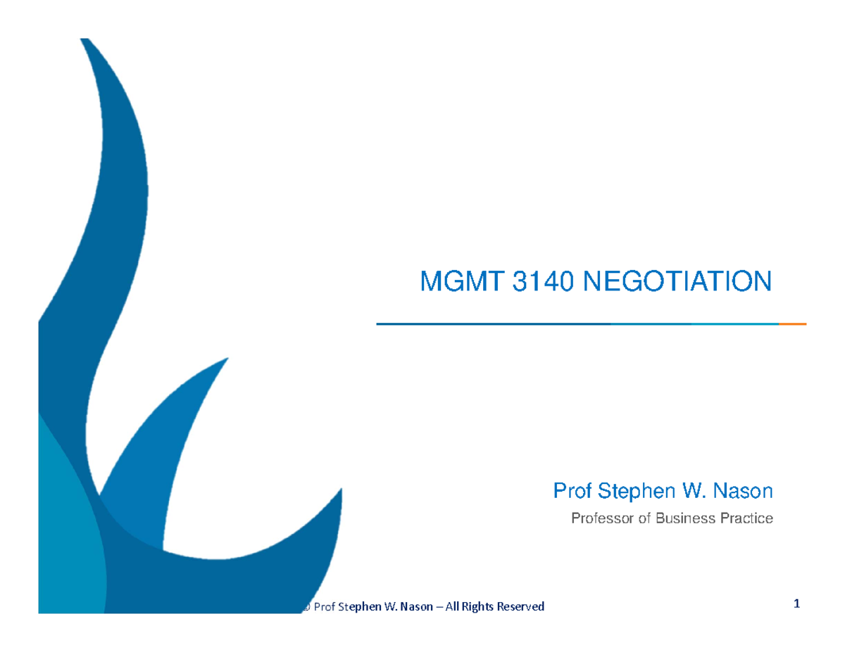 L1-Introduction - FOREIGNER - Warning: TT: undefined function: 32 MGMT 3140 NEGOTIATION ...