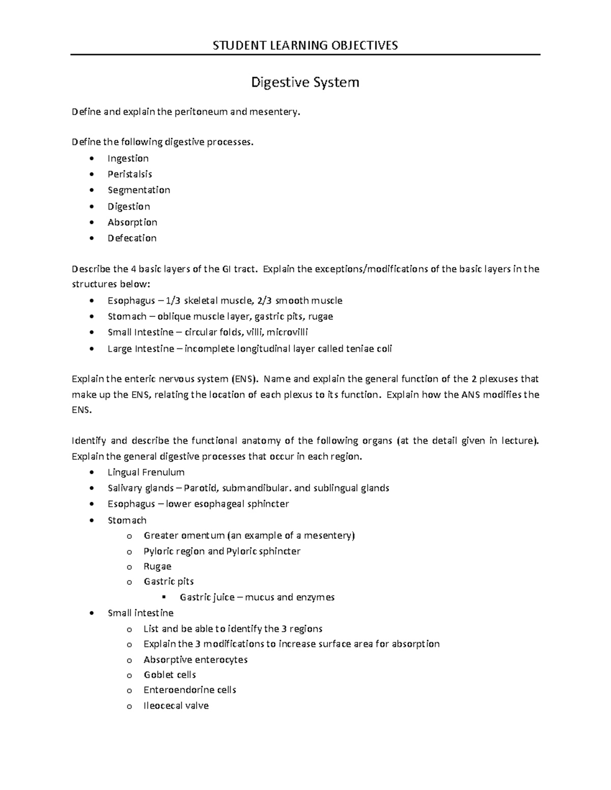 Ch+26+SLOs+Digestive+System - STUDENT LEARNING OBJECTIVES Digestive ...