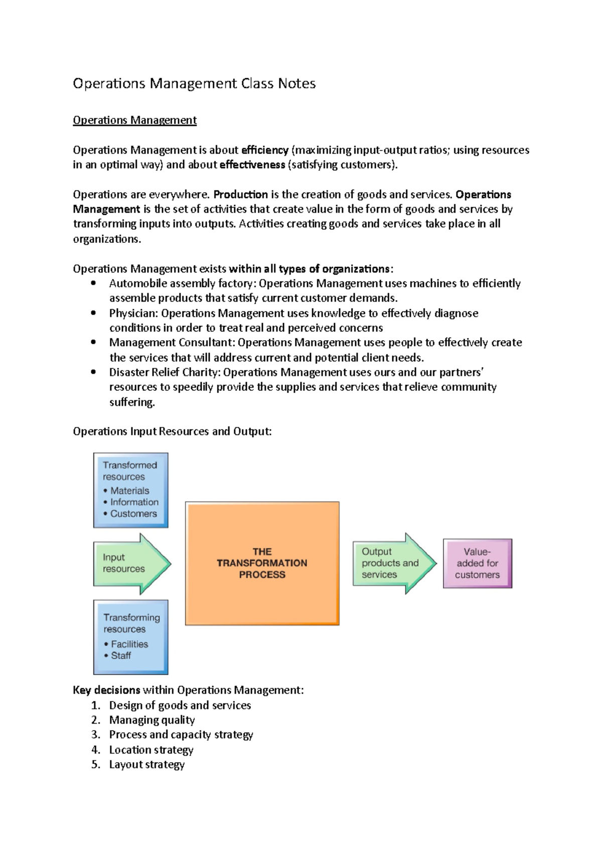 Operations Management Class Notes - Operations Management Class Notes ...