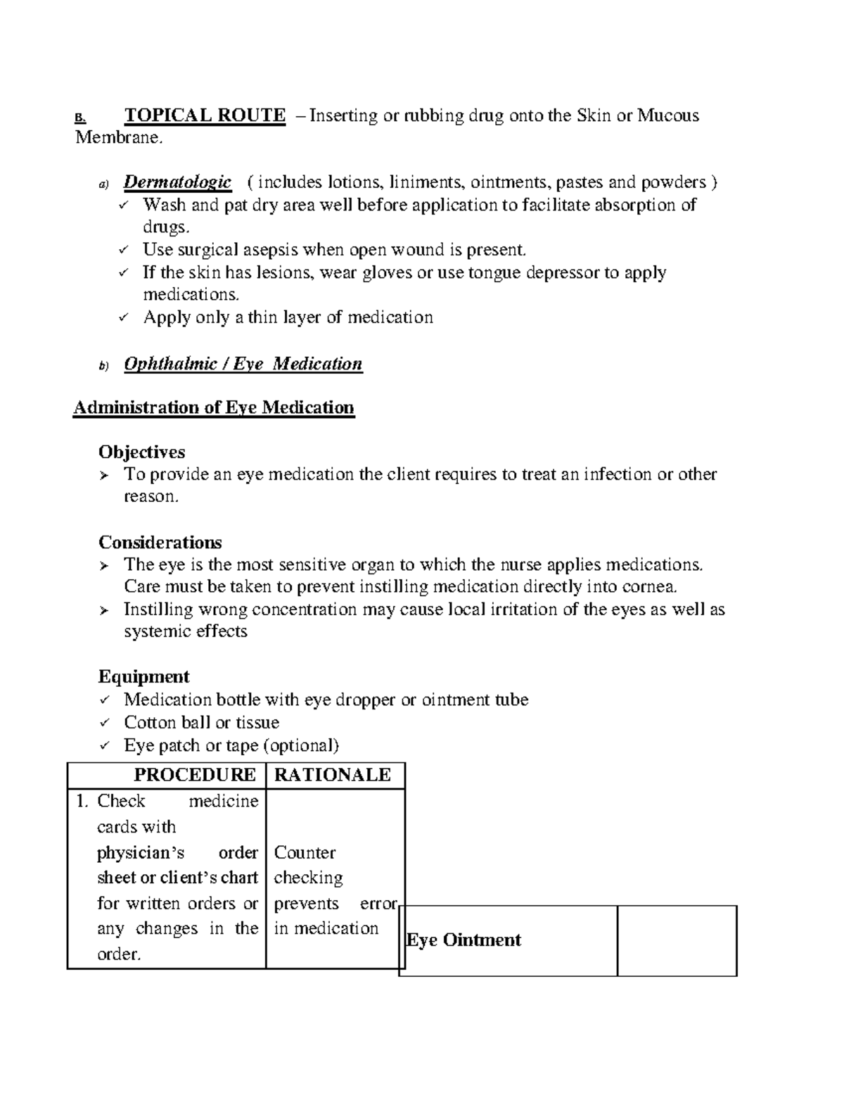 Topical Route - summary - B. TOPICAL ROUTE – Inserting or rubbing drug ...