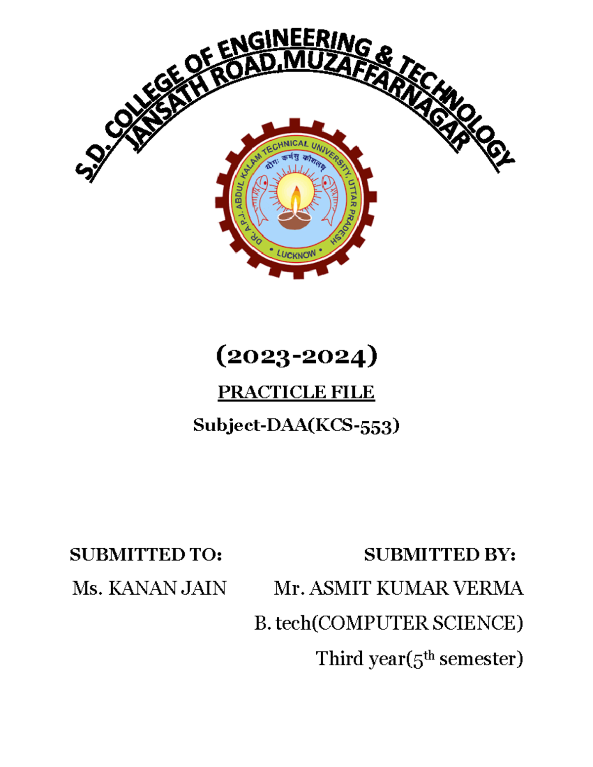 DAA practicle 1 - practical - S . D . C O L L E G E O F E N G I N E E RIN G & T E C H N O L O G ...