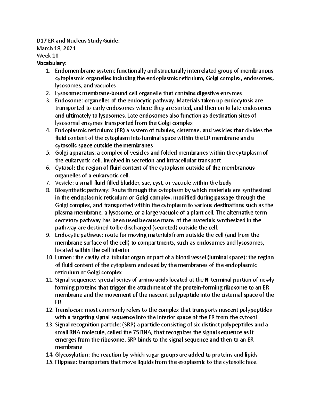 D17 ER and Nucleus Study Guide - D17 ER and Nucleus Study Guide: March 18, 2021 Week 10 ...