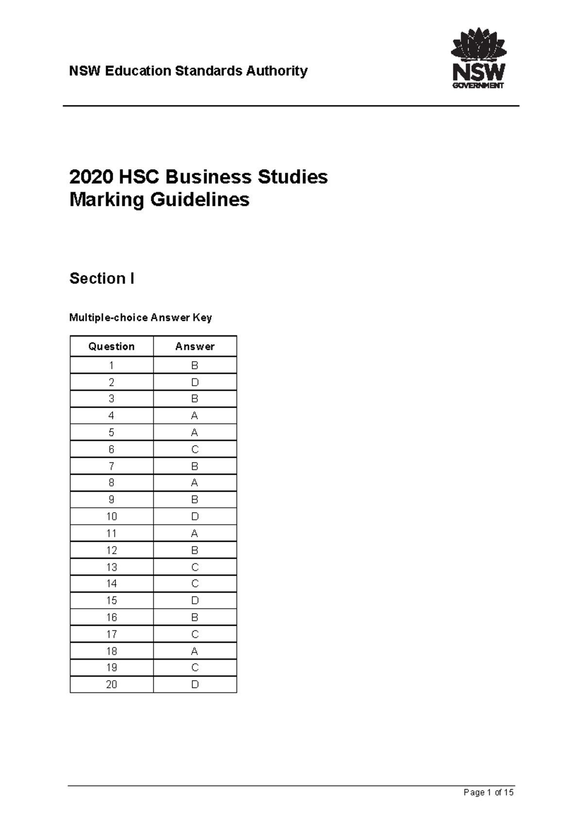Business studies 2020 answers - NSW Education Standards Authority 2020 ...