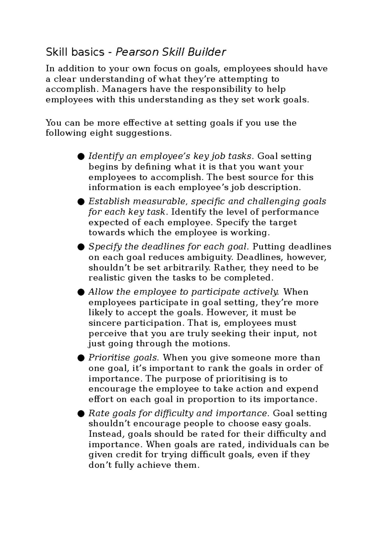 Week 5- skill builder planning in class - Skill basics - Pearson Skill ...