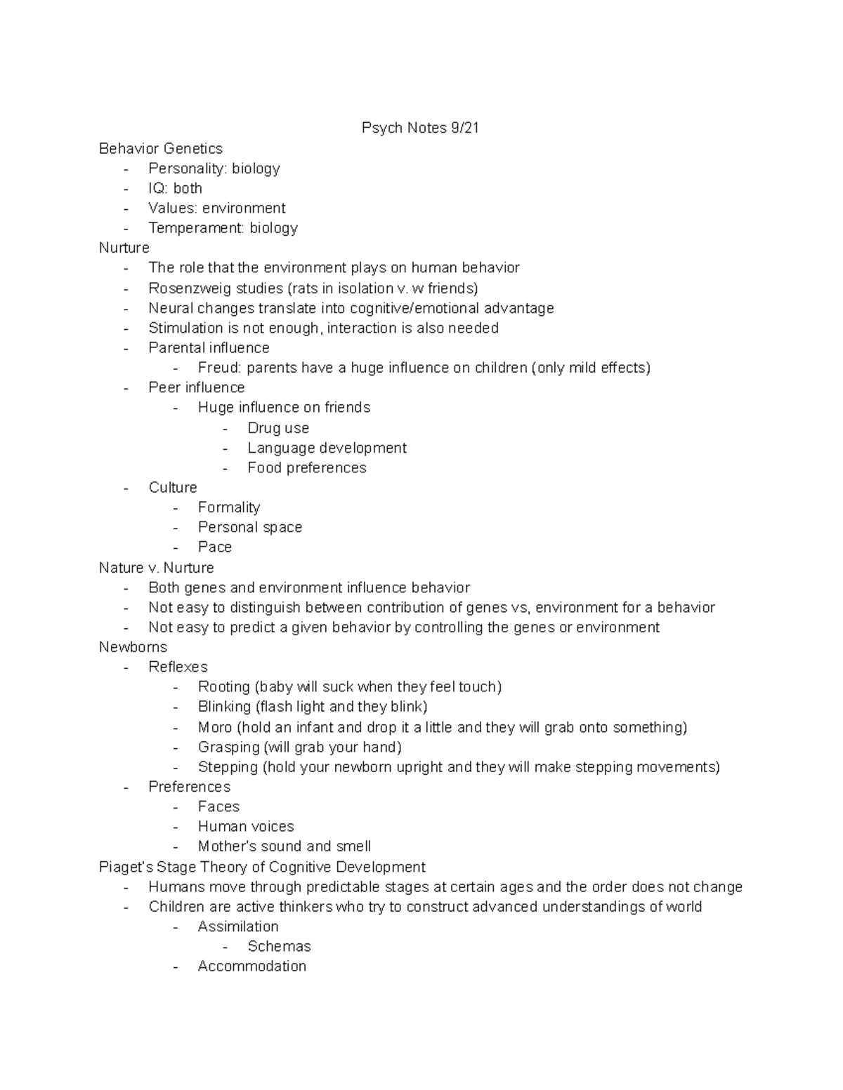 Psych Notes 9/21 - Psych Notes 9/ Behavior Genetics Personality ...