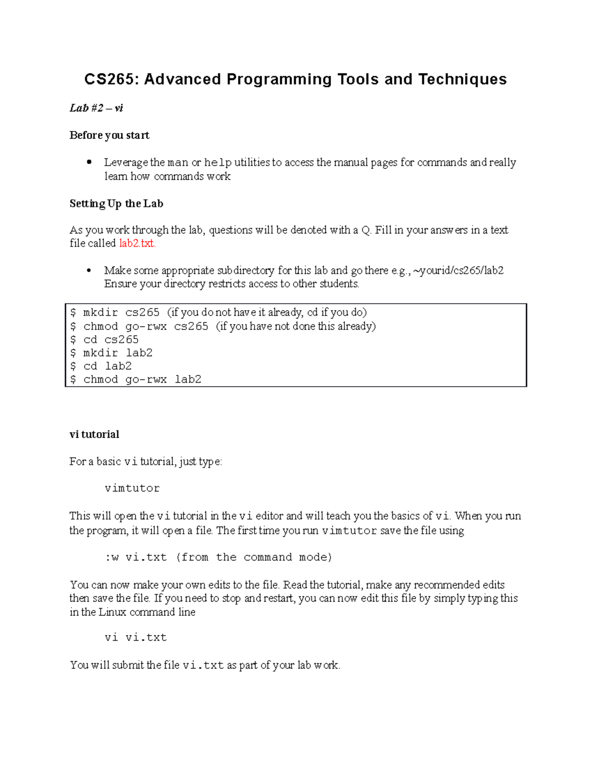 Cs 265 Lab2 Advanced Programming Tools And Techniques Lab Material Cs265 Advanced