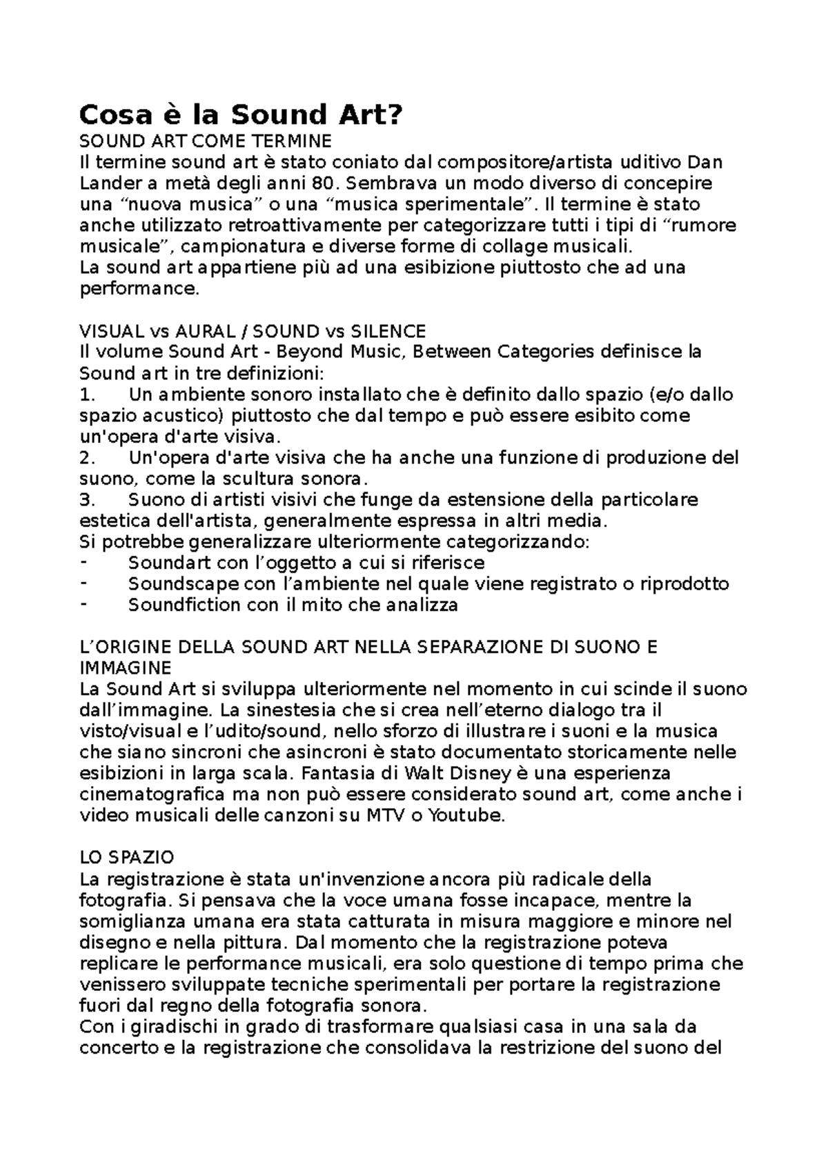 Cosa è la Sound Art - Interactive Storytelling and Art - Università di ...