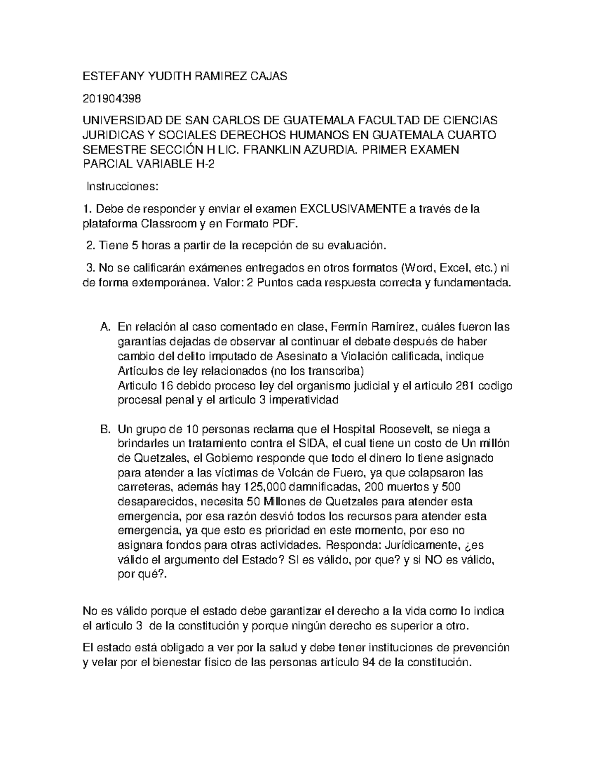 Examen Derechos Humanos - ESTEFANY YUDITH RAMIREZ CAJAS 201904398 ...