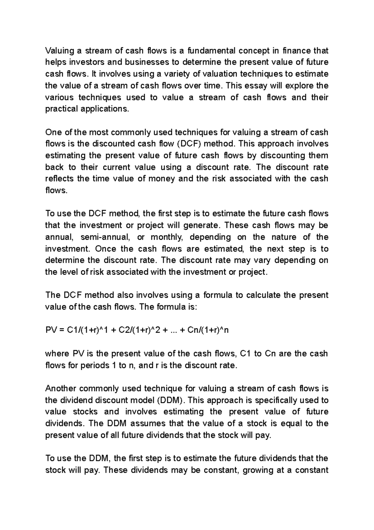 Lecture Notes Valuing A Stream Of Cash Flows Corporate Finance Valuing A Stream Of Cash Flows