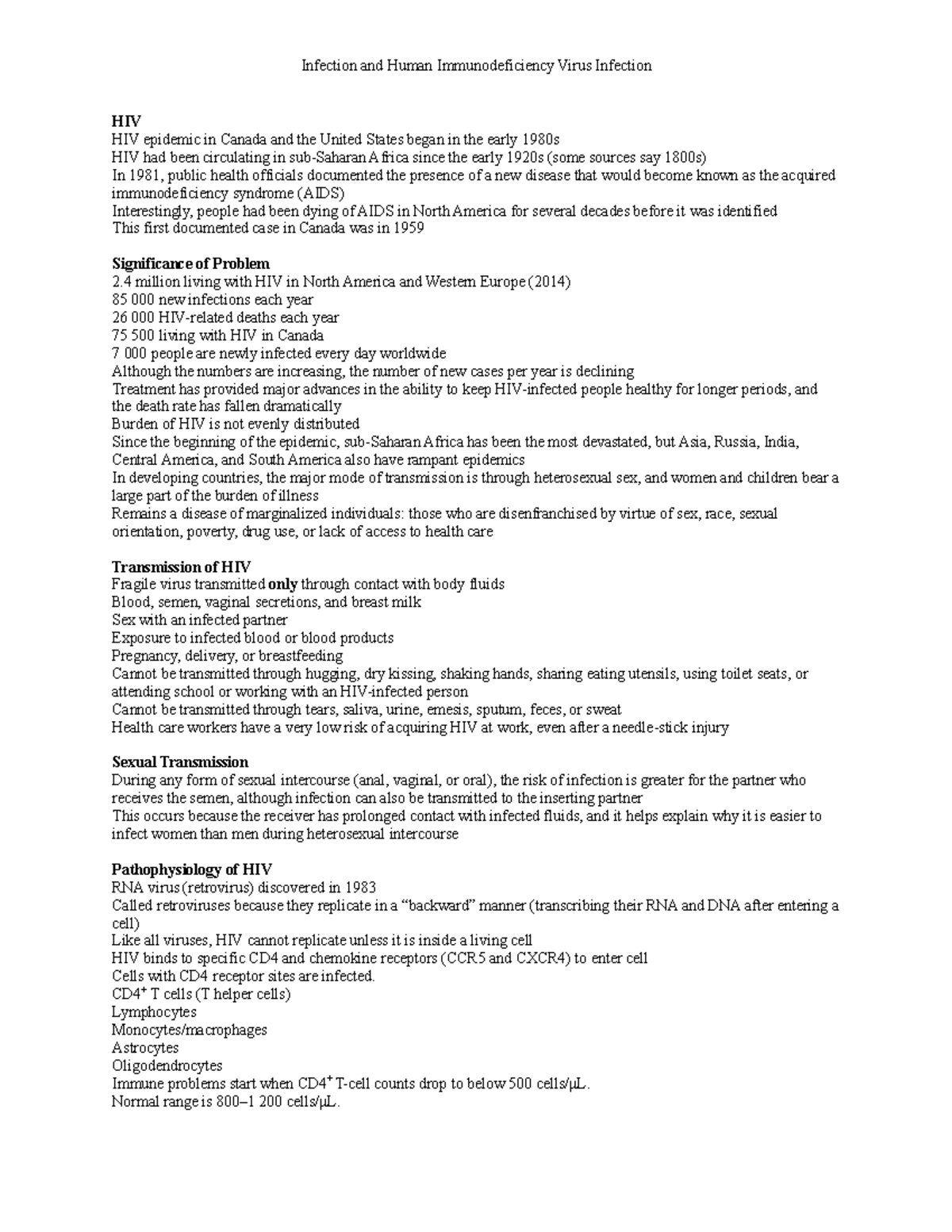 HIV - summary of powerpoint - HIV HIV epidemic in Canada and the United ...