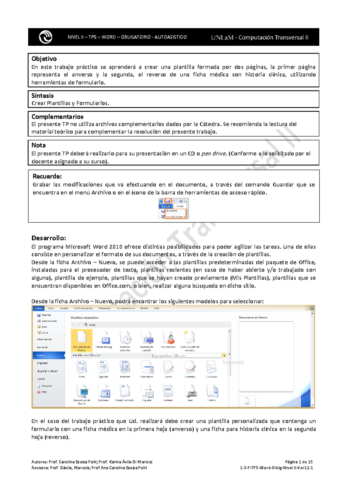 2 3 P TP5 Word Oblig Nivel II Ver11 1 - Autores : Prof. Carolina Ezeiza Pohl; Prof. Karina Ávila ...