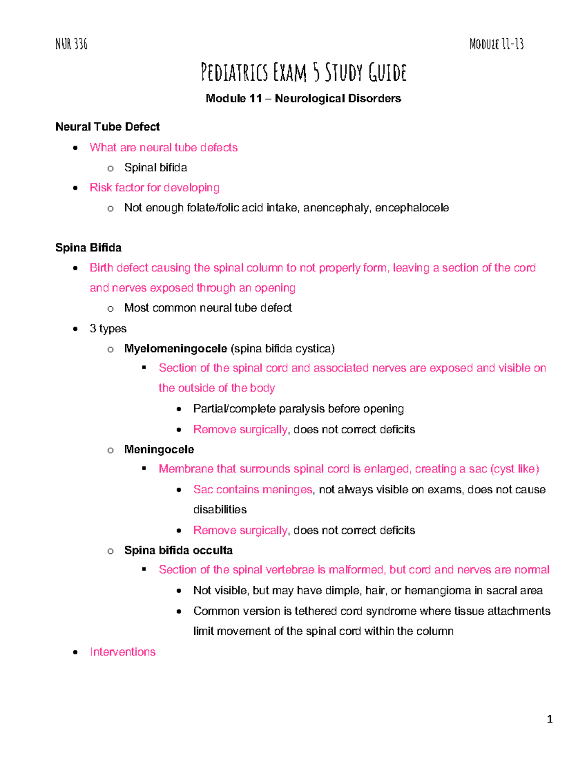 Pediatrics Exam 5 Study Guide - Short - NUR 336 Module 11 - 13 ...