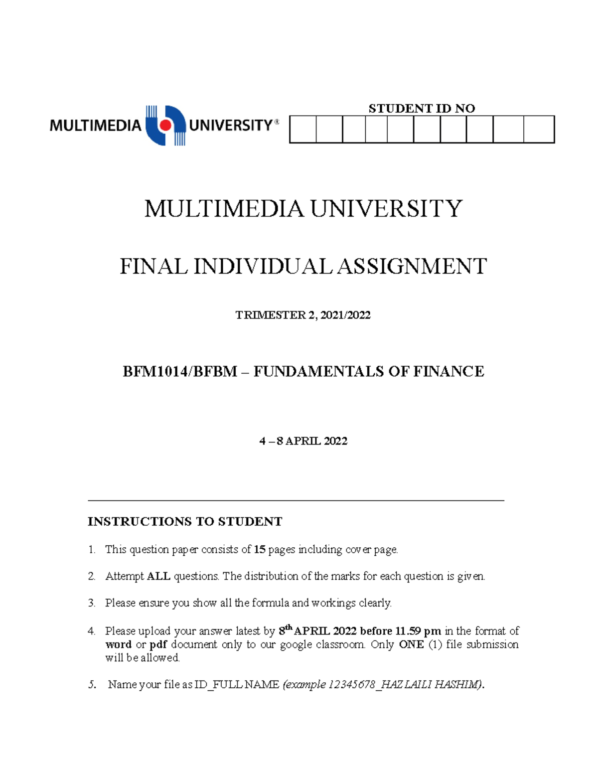 Copy of BFM1014 Final Assignment-converted - Principles of Finance ...