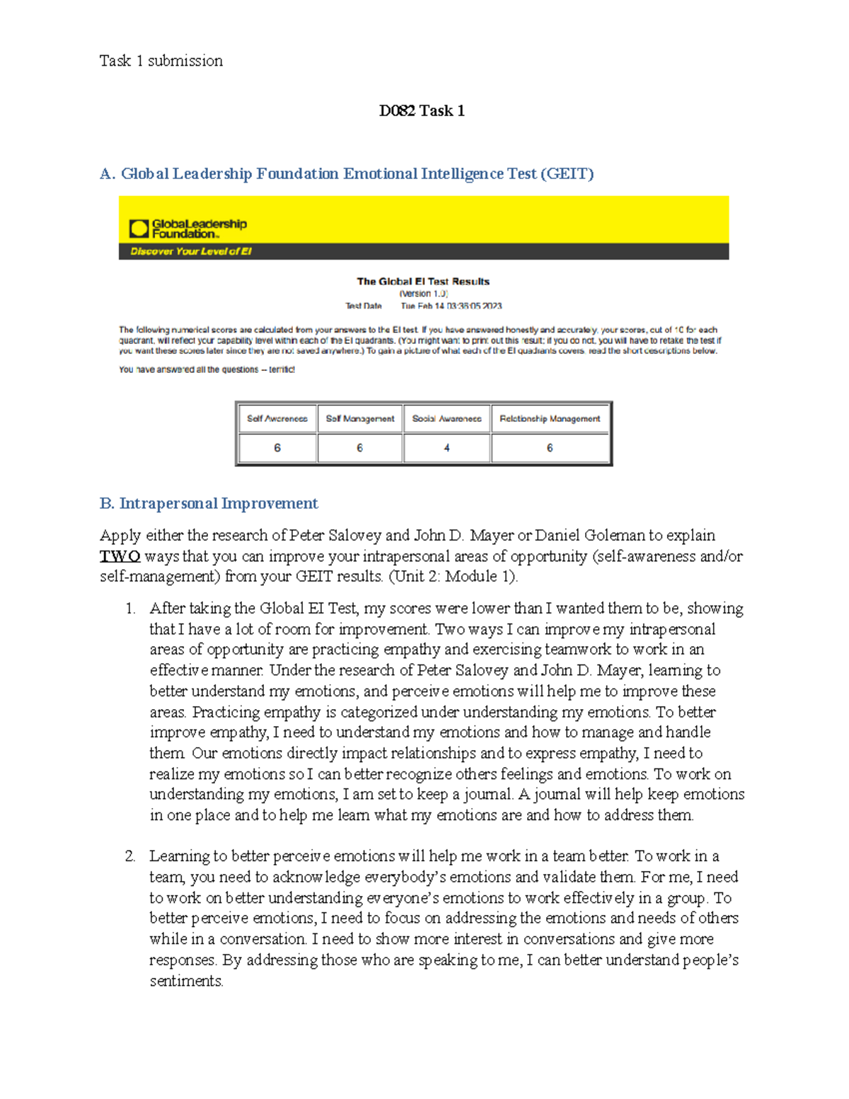 D082 Task-# 1 (PA) - Task 1 submission D082 Task 1 A. Global Leadership ...