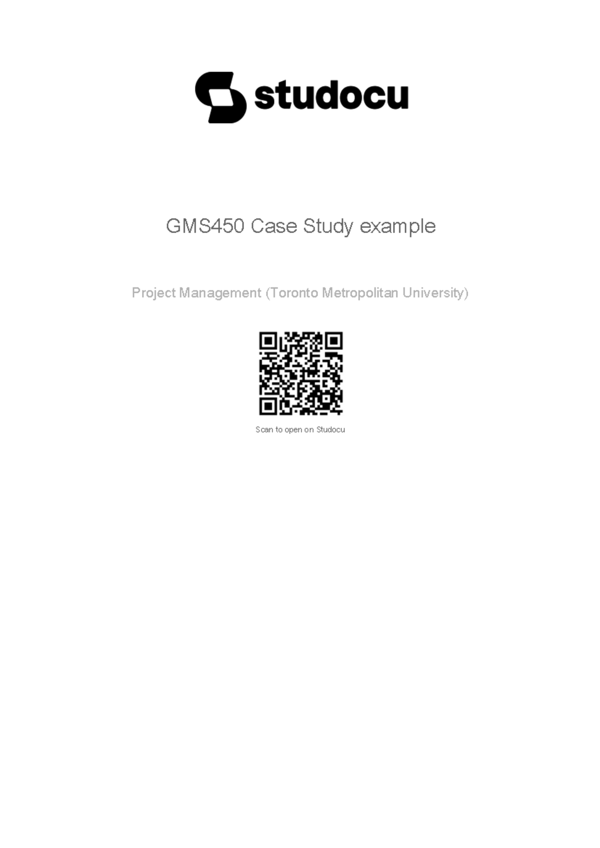 Gms450-case-study-example - GMS450 Case Study example Project Management (Toronto Metropolitan ...