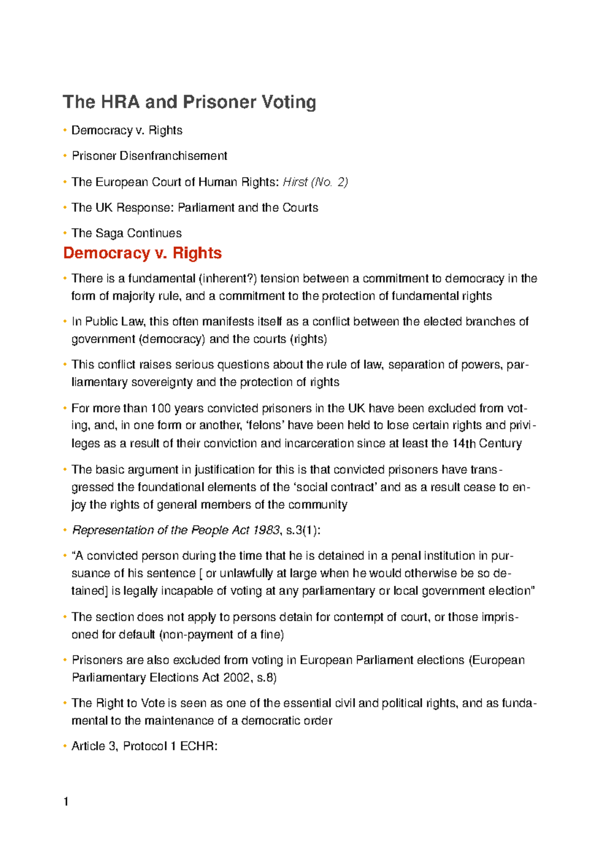 The HRA and prisoner voting - The HRA and Prisoner Voting Democracy v ...
