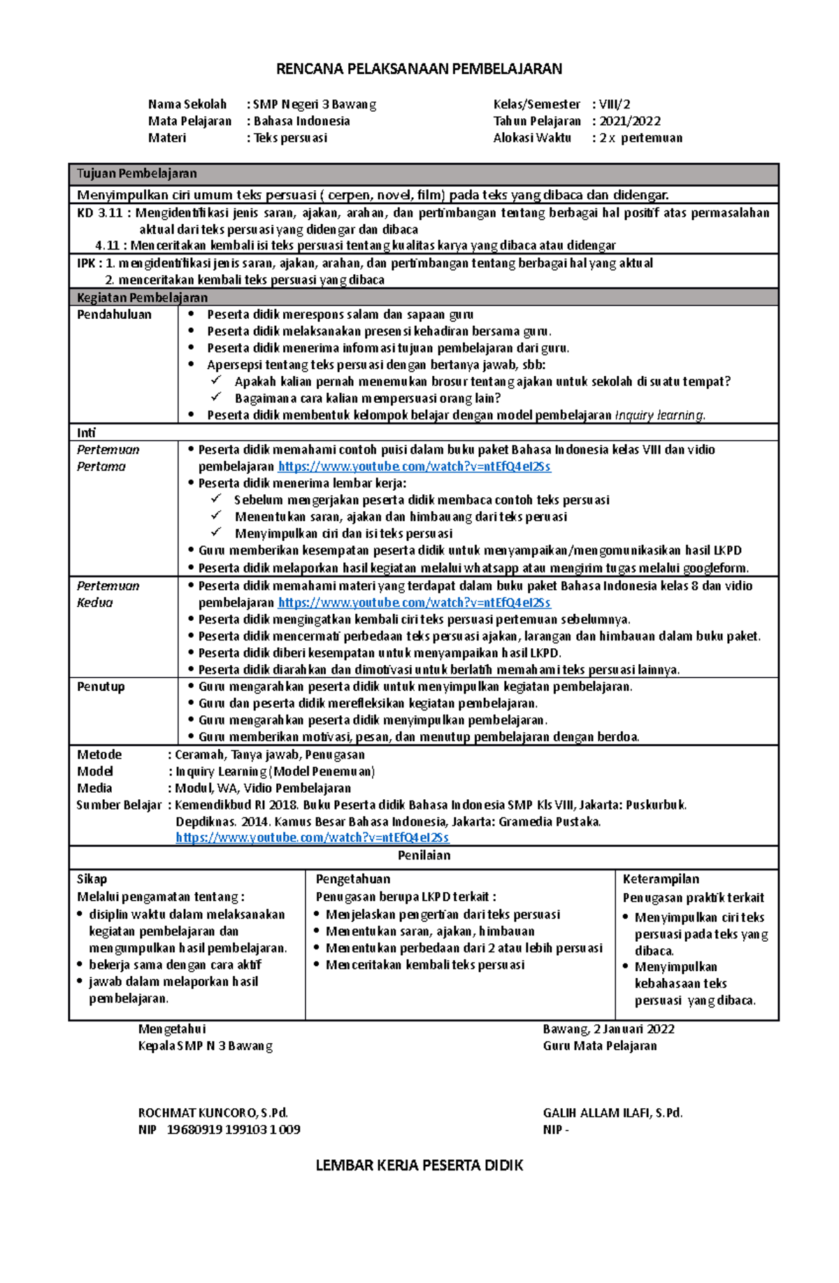 RPP TEKS Ulasan 3.9 dan 4.9 - Galih Allam - RENCANA PELAKSANAAN ...