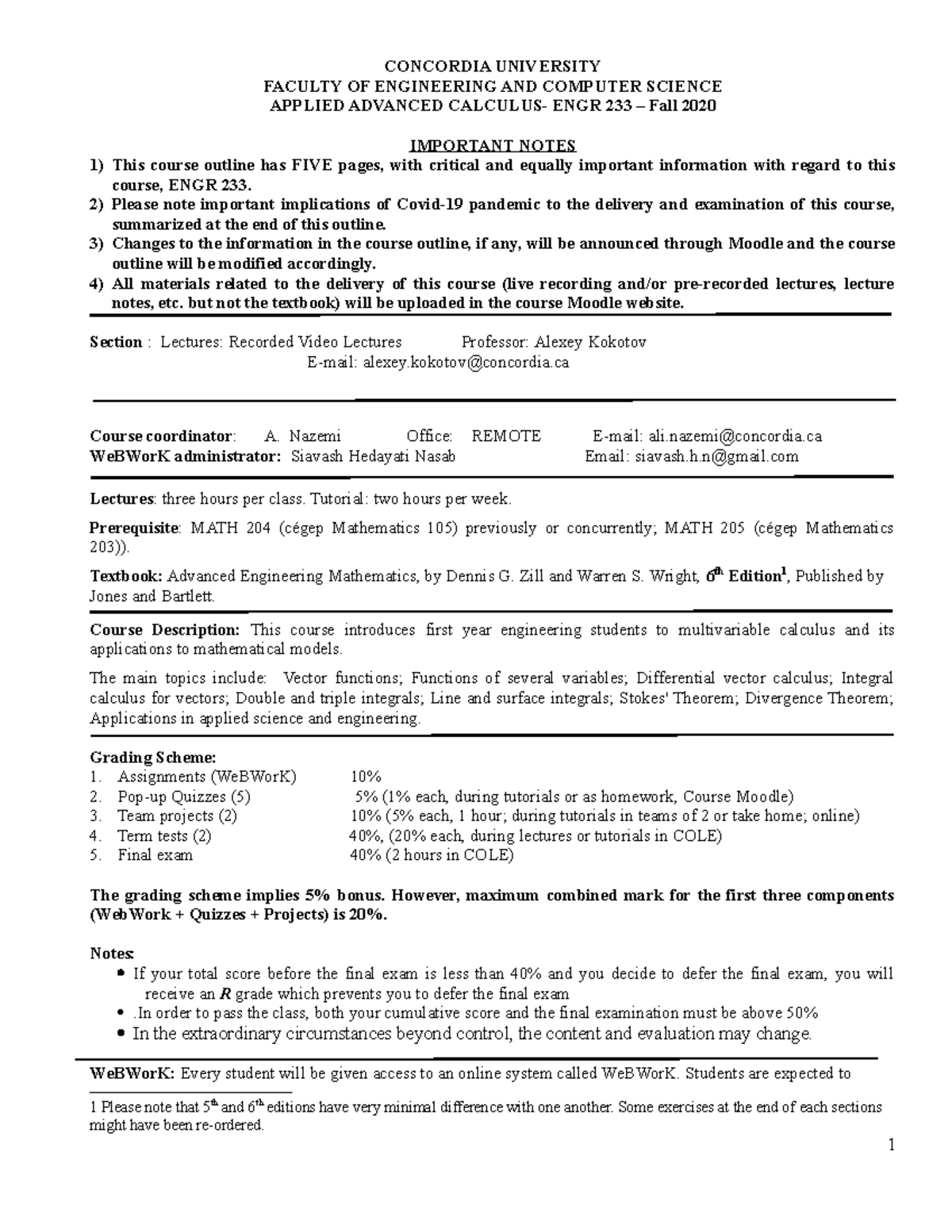 ENGR 233 Plan de cours - outline engr 233 fall 2020 concordia university - CONCORDIA UNIVERSITY ...