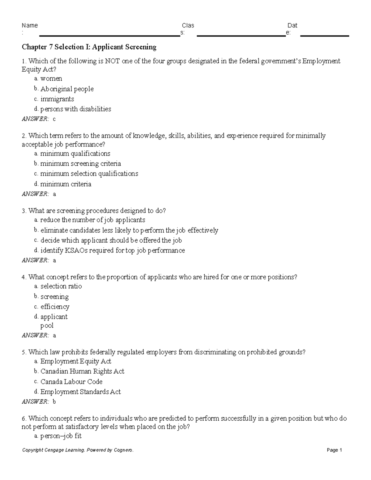 Chapter 7 Selection I Applicant Screening - : s: e: Chapter 7 Selection ...