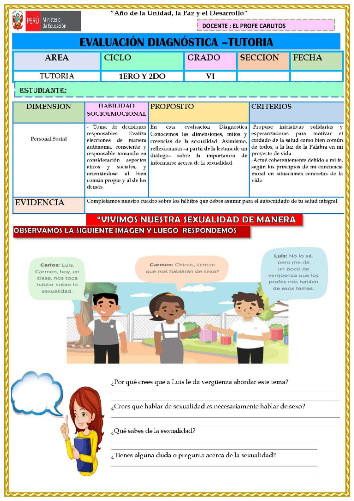 Evaluacion Diagnostica -1ERO Y 2DO Grado- Tutoria 00001 - Formulación Y Evaluación De Proyectos ...