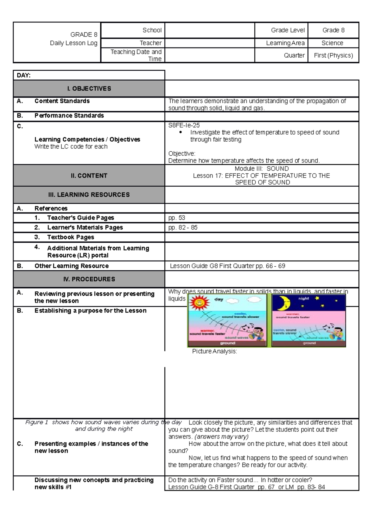 Sound dlp - LESSON PLAN - GRADE 8 School Grade Level Grade 8 Daily ...
