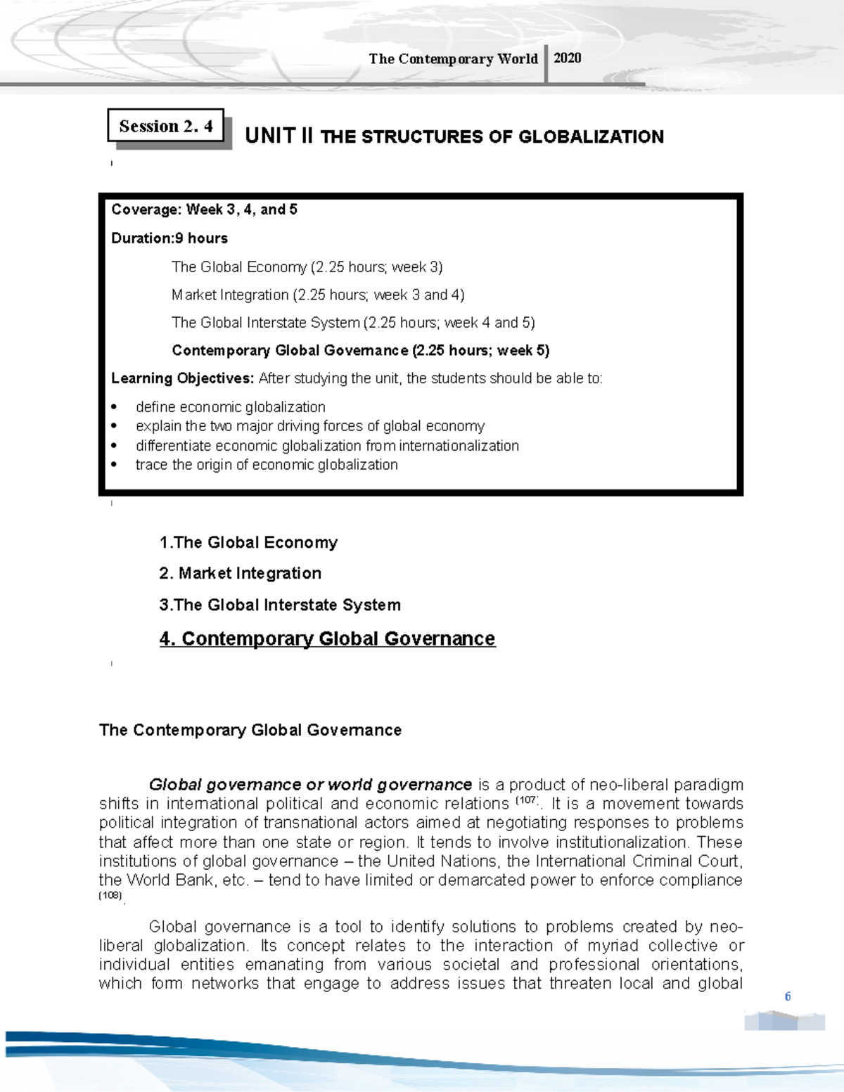 TCW Session 2 economic - UNIT II THE STRUCTURES OF GLOBALIZATION 1 ...
