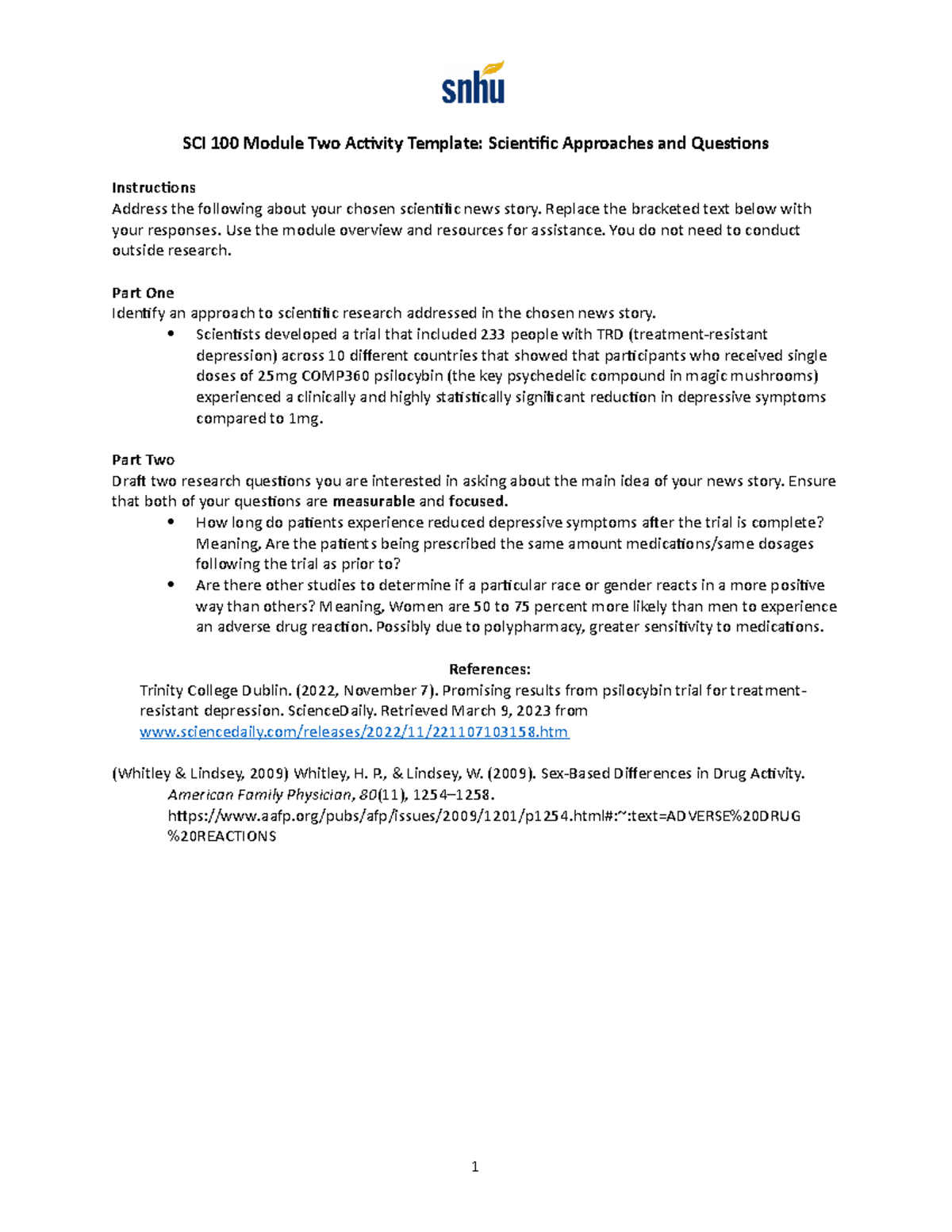 SCI100 Mod2-2 - Mandatory Assignment Module2-2 - SCI 100 Module Two ...