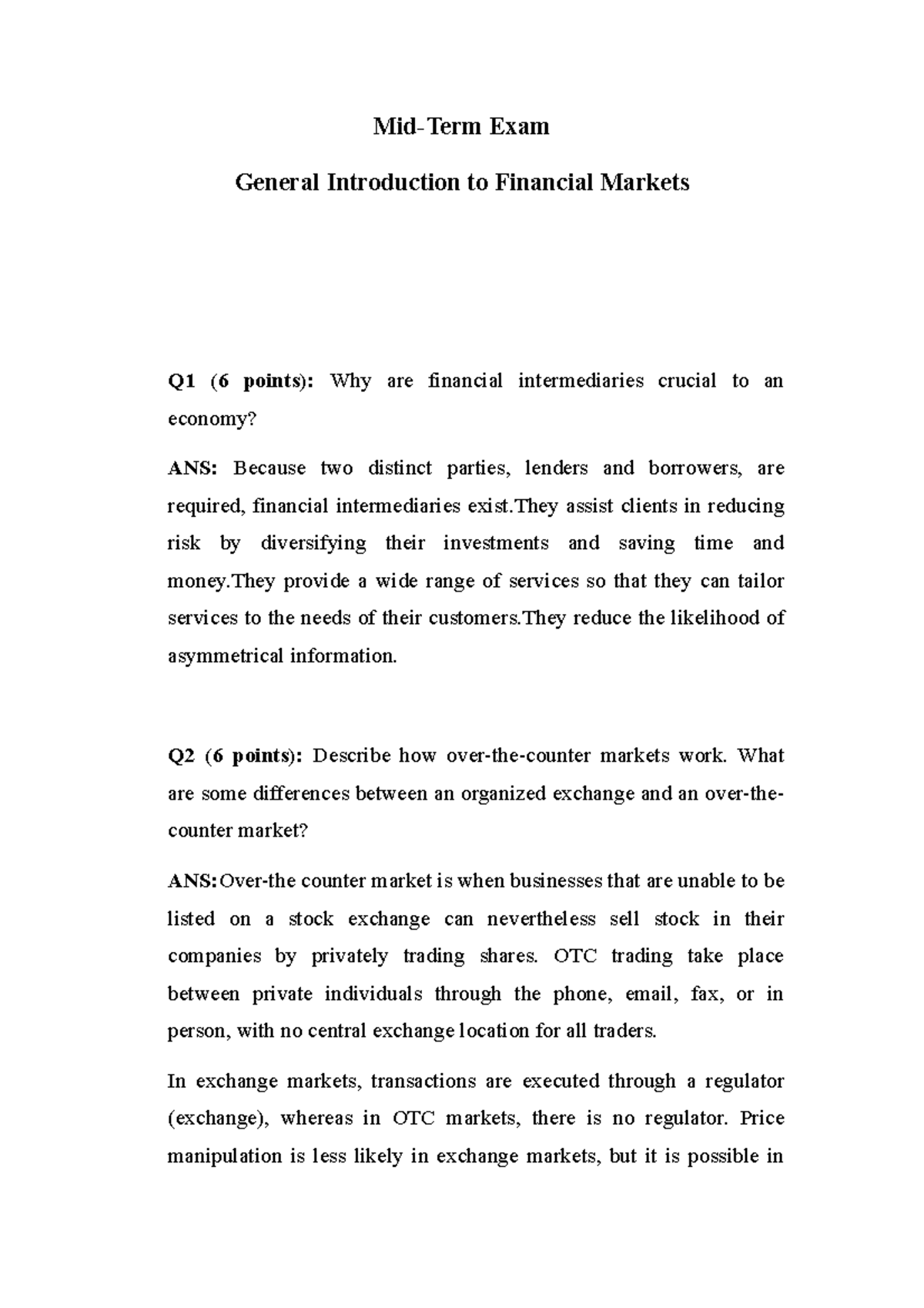 Take-home mid-term exam - Mid-Term Exam General Introduction to ...