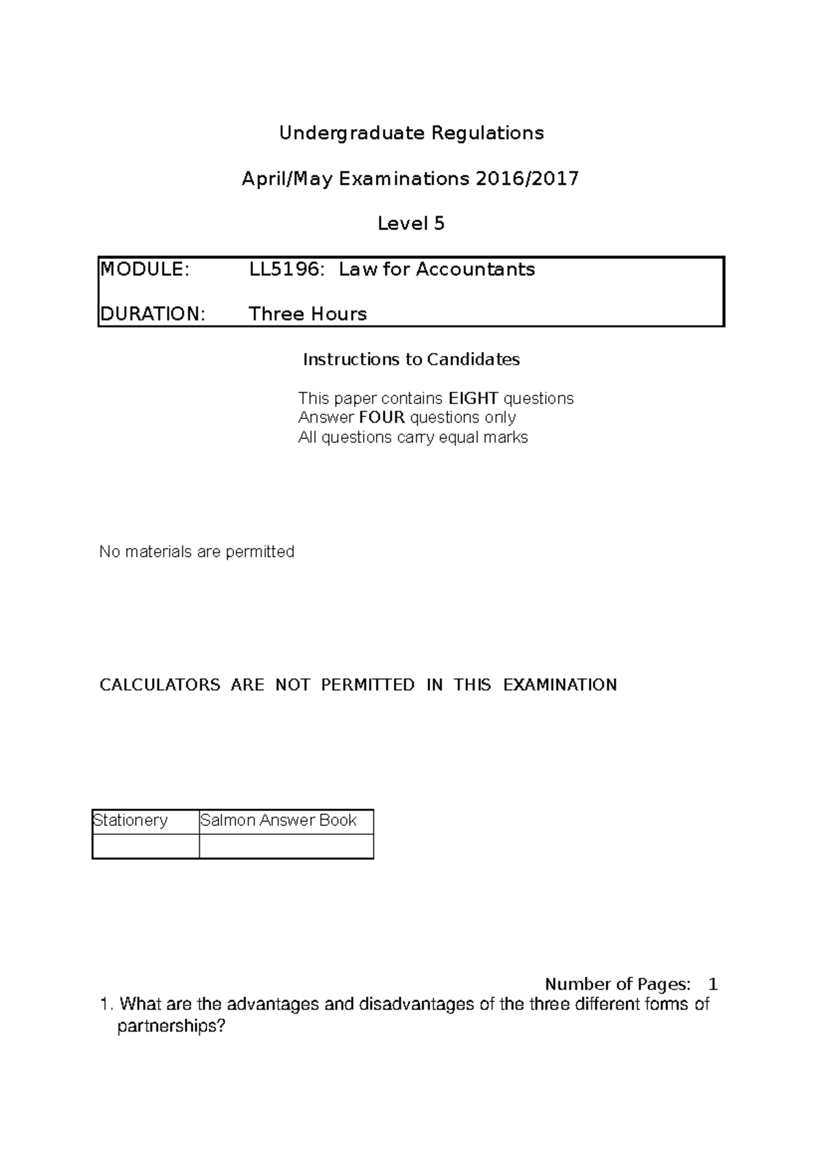 Exam 6 May 2017, questions - Undergraduate Regulations April/May ...