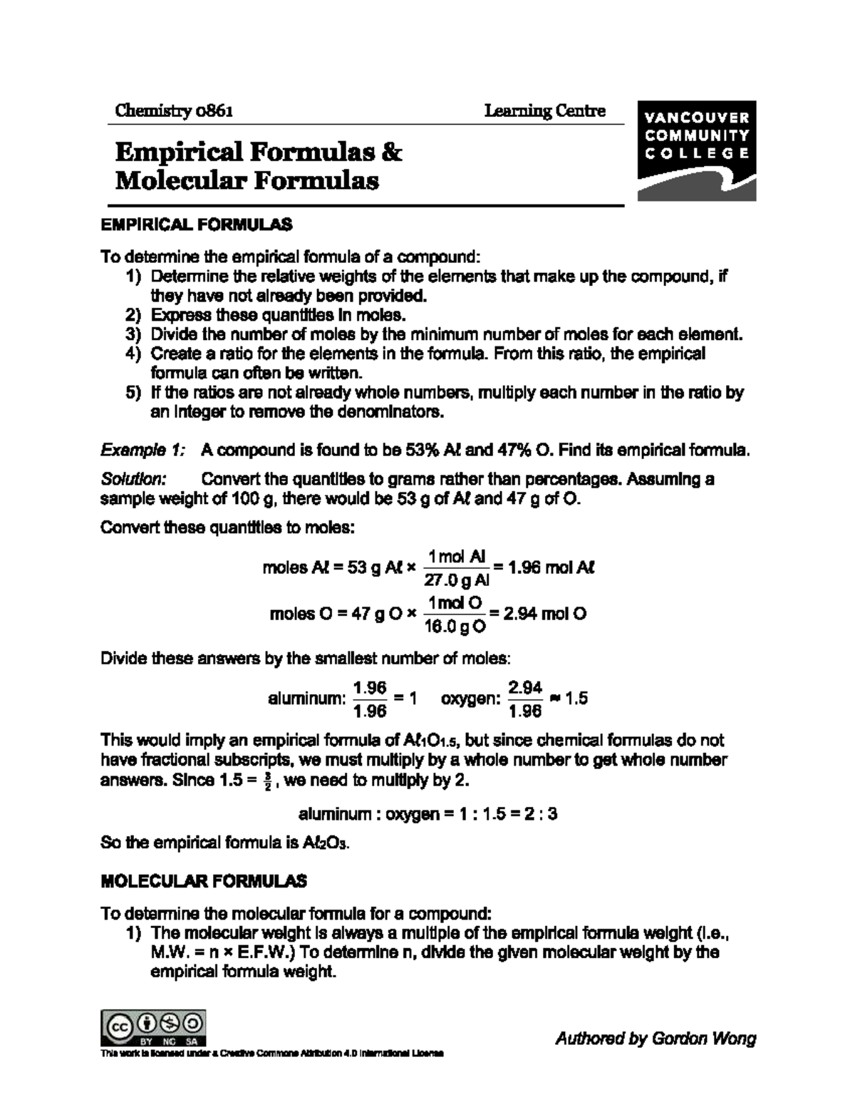 Empirical Formula AND Molecular Formulae - Chemistry 0861 Learning ...