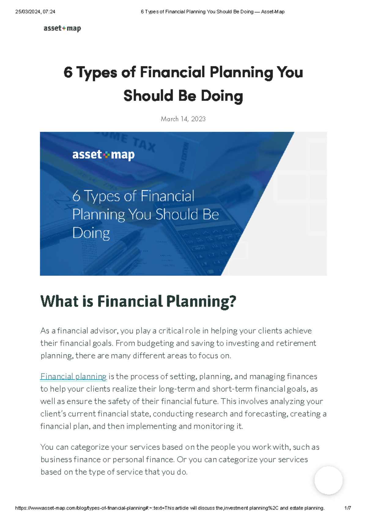 6 Types of Financial Planning You Should Be Doing — Asset-Map - 6 Types ...