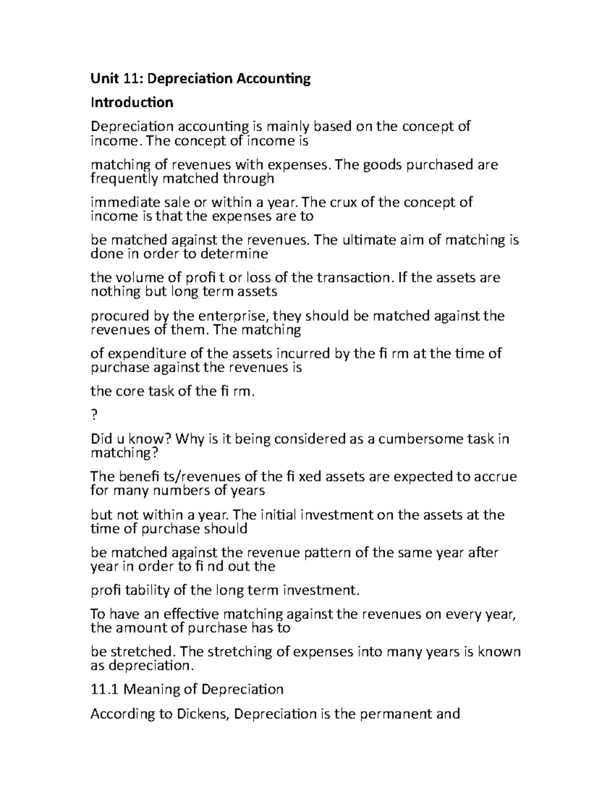 Unit 11 Depreciation Accounting notes - Unit 11: Depreciation ...