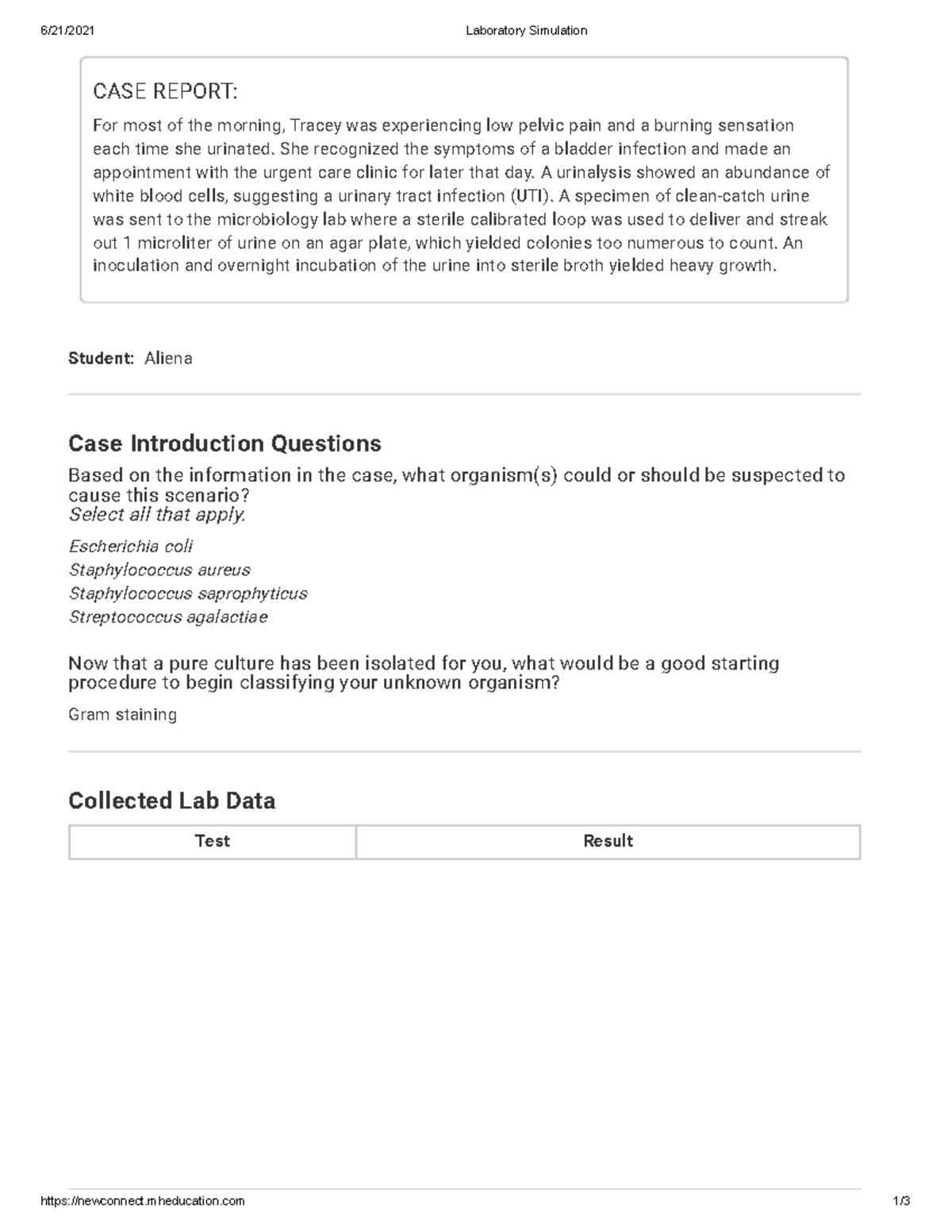Unknown Bacterial Identification - Sample #7 - 6/21/2021 Laboratory ...