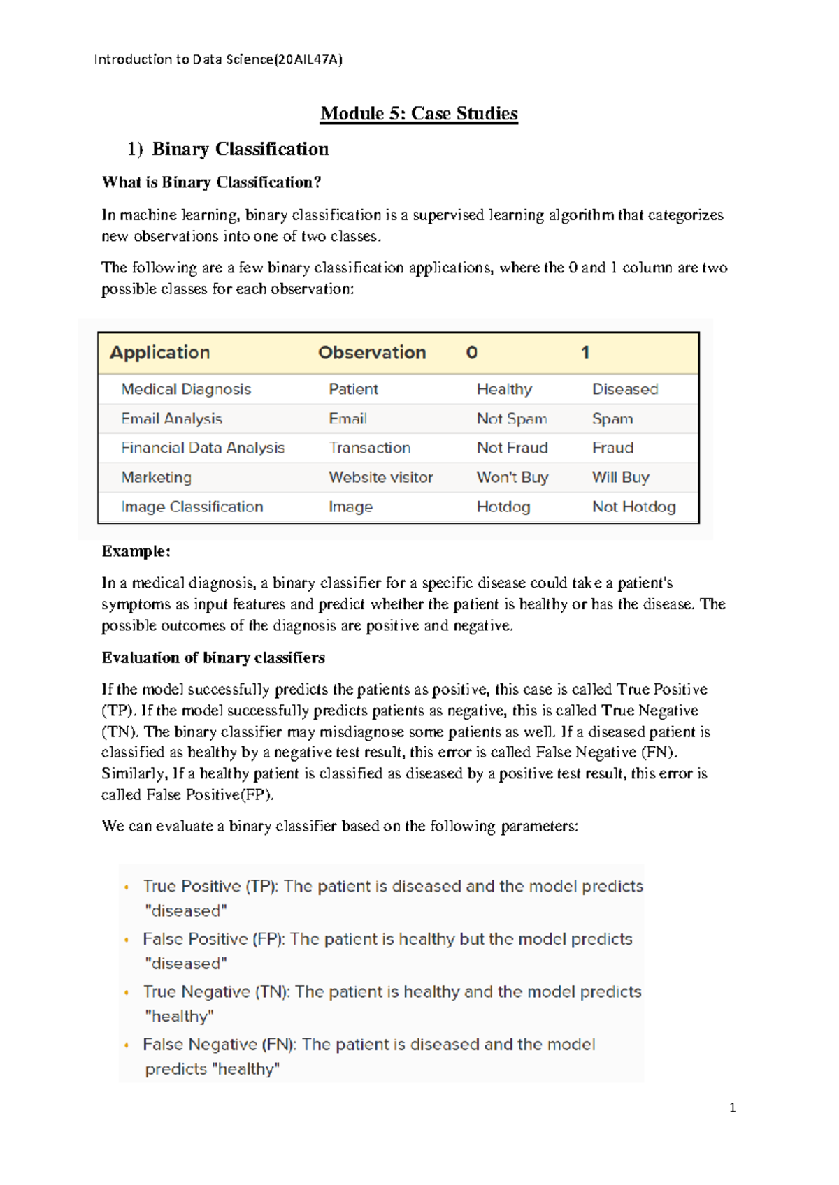 Module 5 Case Studies - Case study - Module 5: Case Studies 1) Binary ...