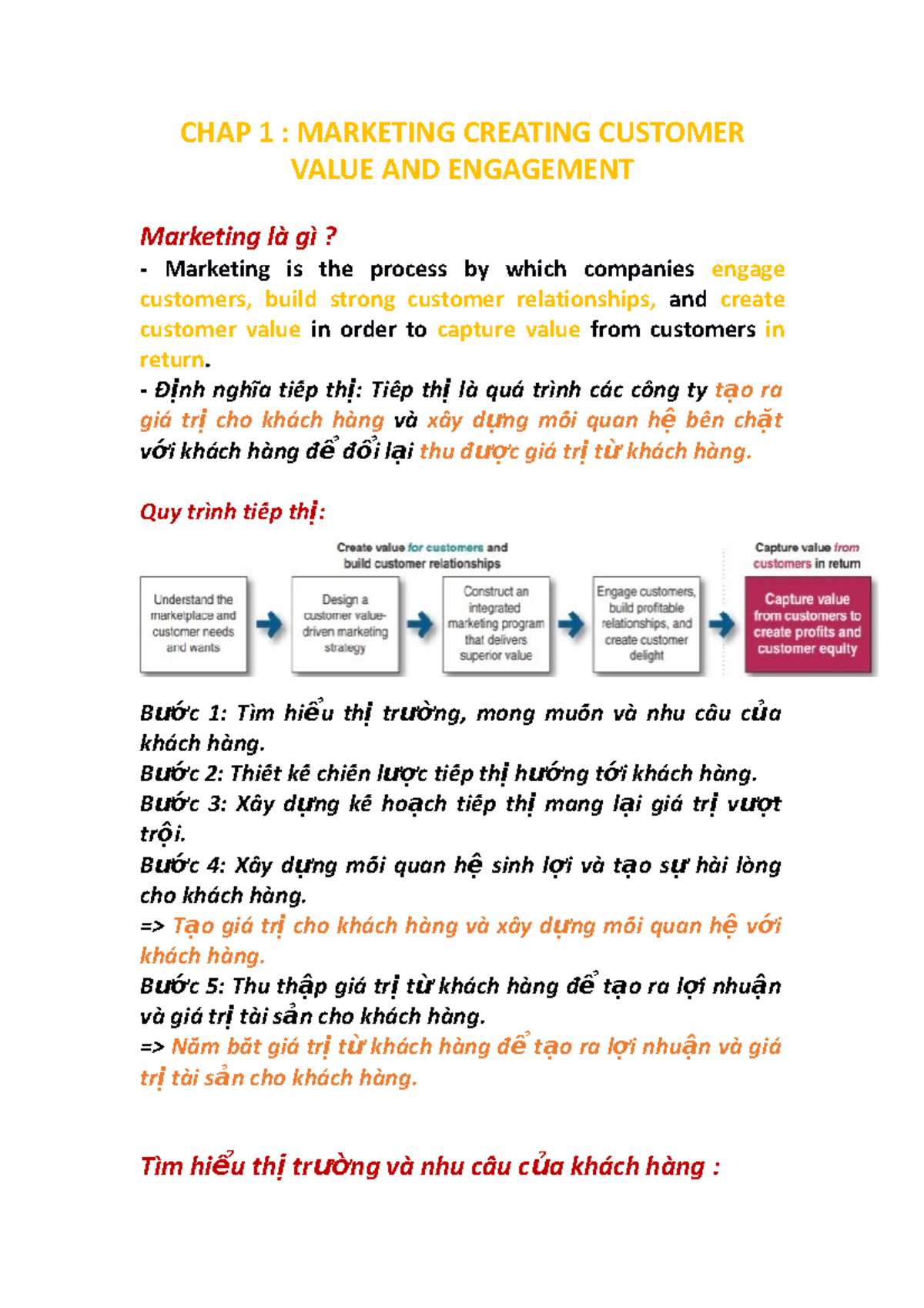 MKT C1 - CHAP 1 - CHAP 1 : MARKETING CREATING CUSTOMER VALUE AND ...