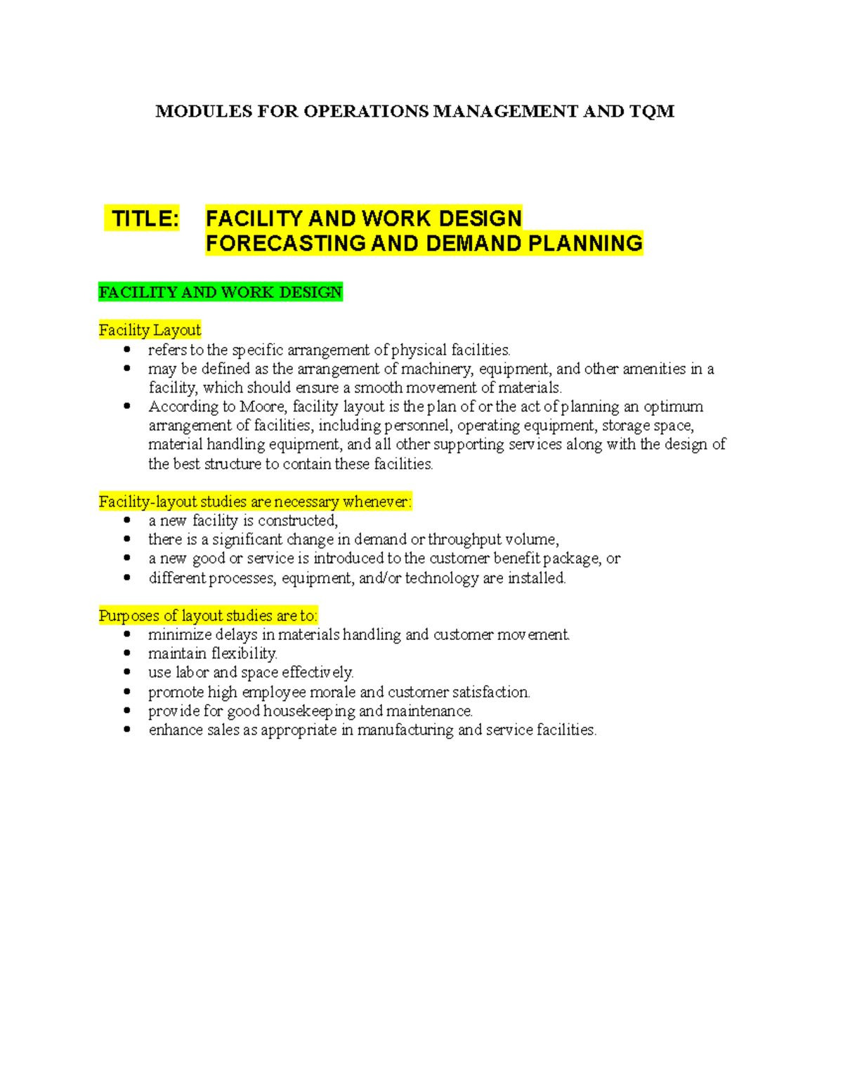 Modules FOR Operations Management AND TQM - MODULES FOR OPERATIONS ...