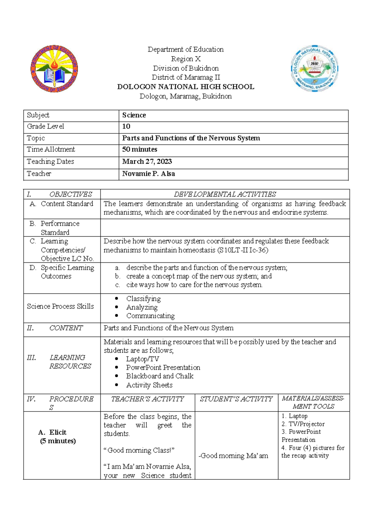 7E Detailed Lesson PLAN (L1) - Department of Education Region X ...
