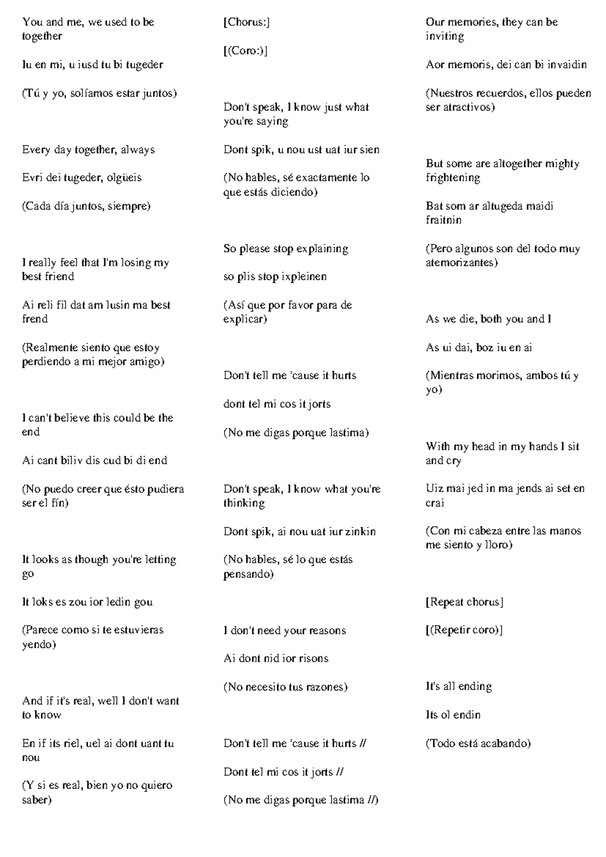 You and me - cantar en ingles - You and me, we used to be together Iu ...