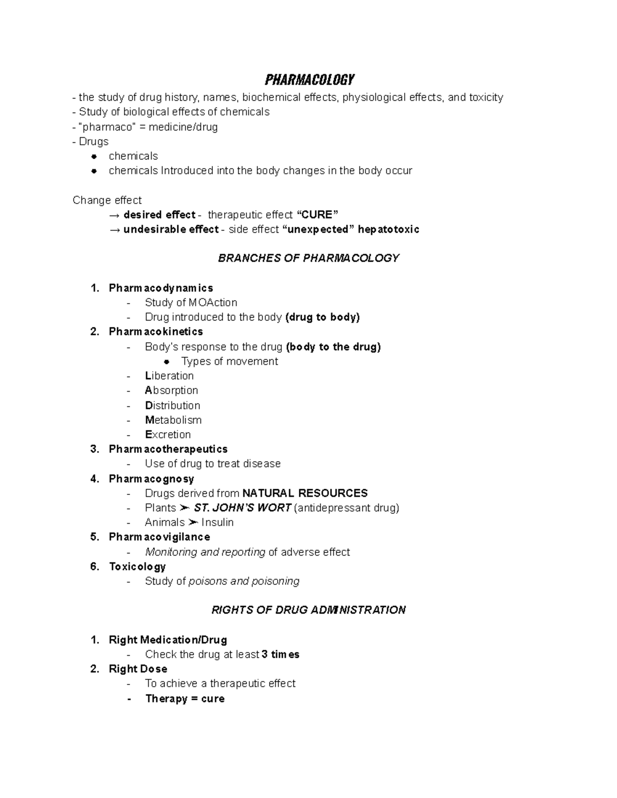 Pharma-reviewer - pharma lecture notes - PHARMACOLOGY the study of drug ...