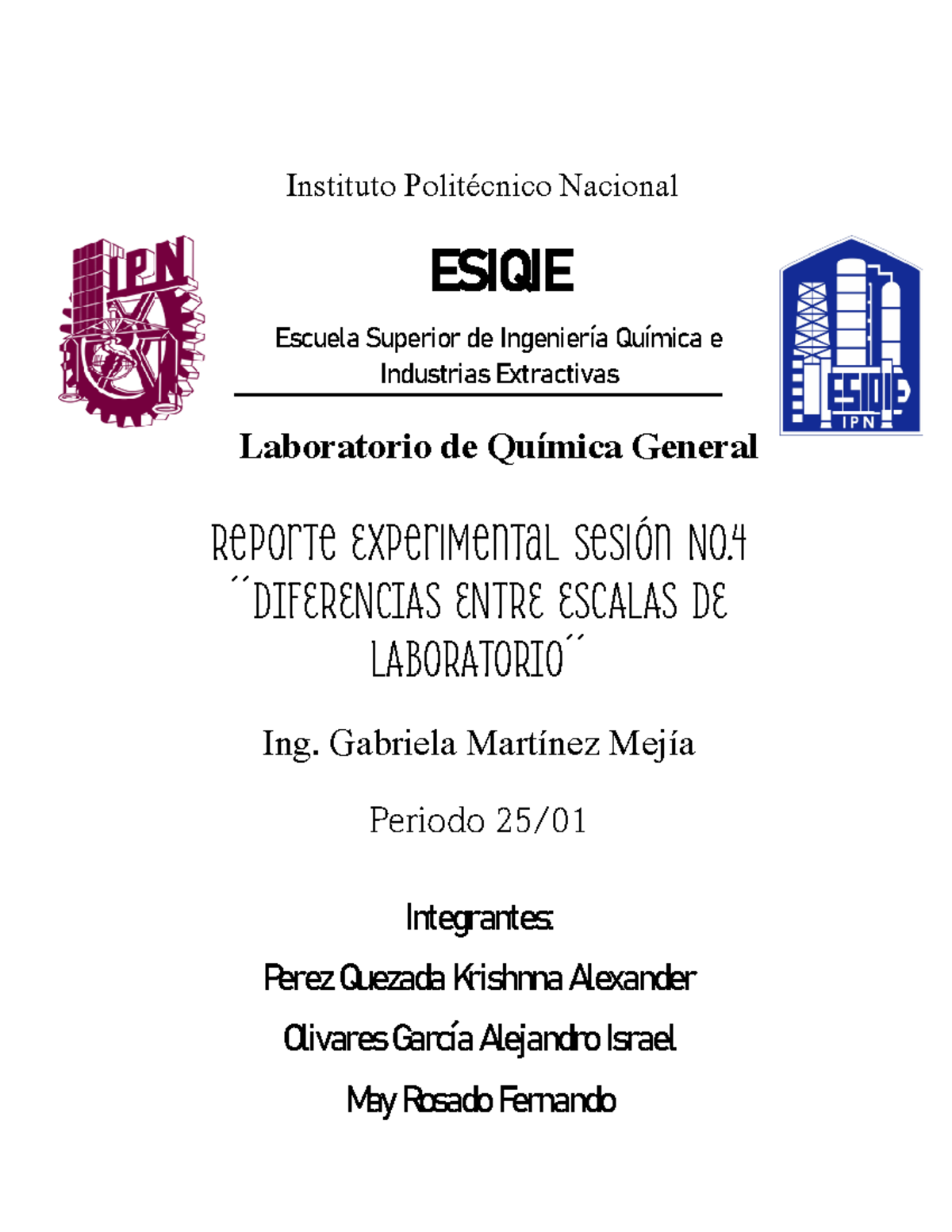 1Practica 4 Lab de Quimica IPN t ER1 - Instituto Politécnico Nacional ESIQIE Escuela Superior de ...