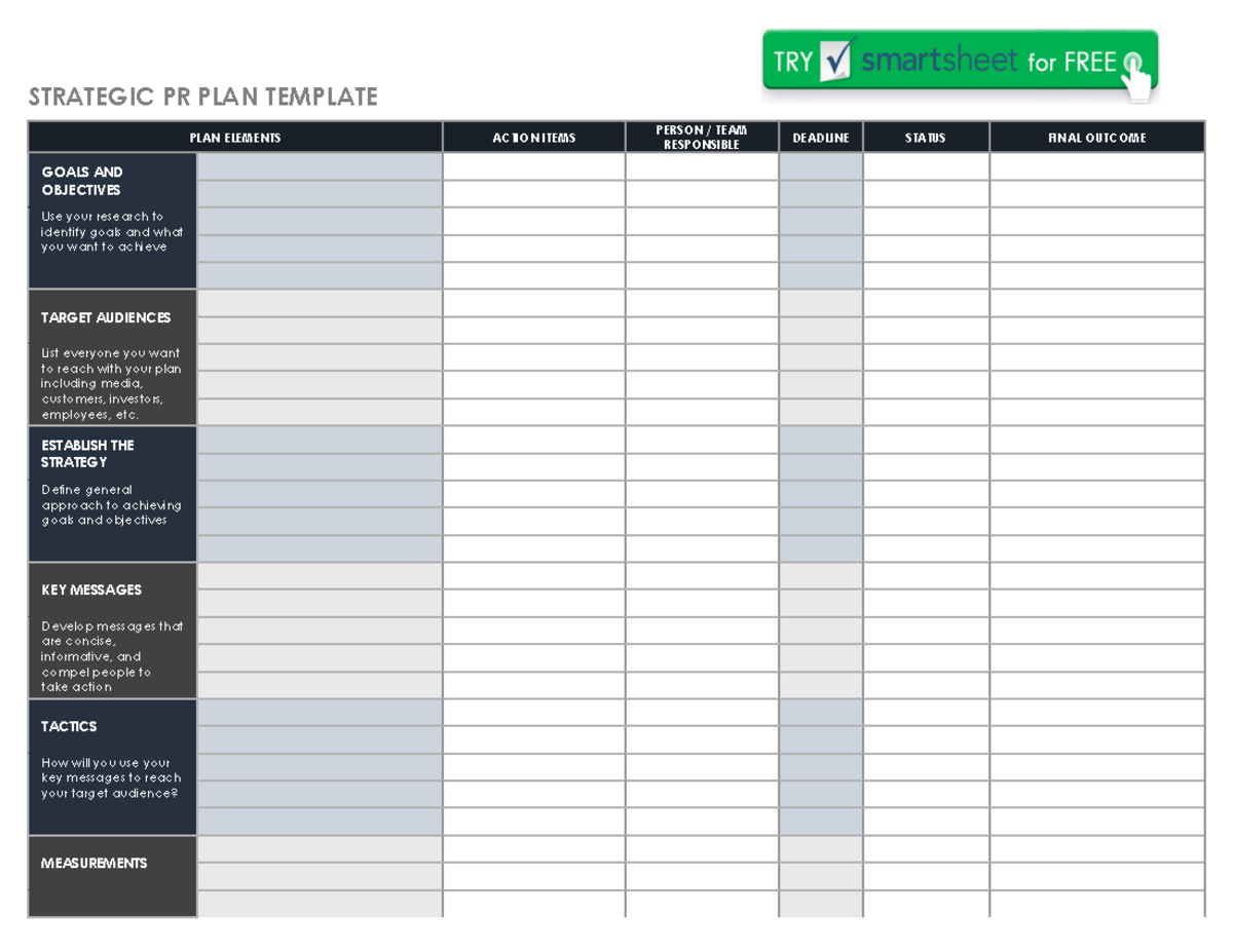 Strategic PR PLAN Template - STRATEGIC PR PLAN TEMPLATE PLAN ELEMENTS ...