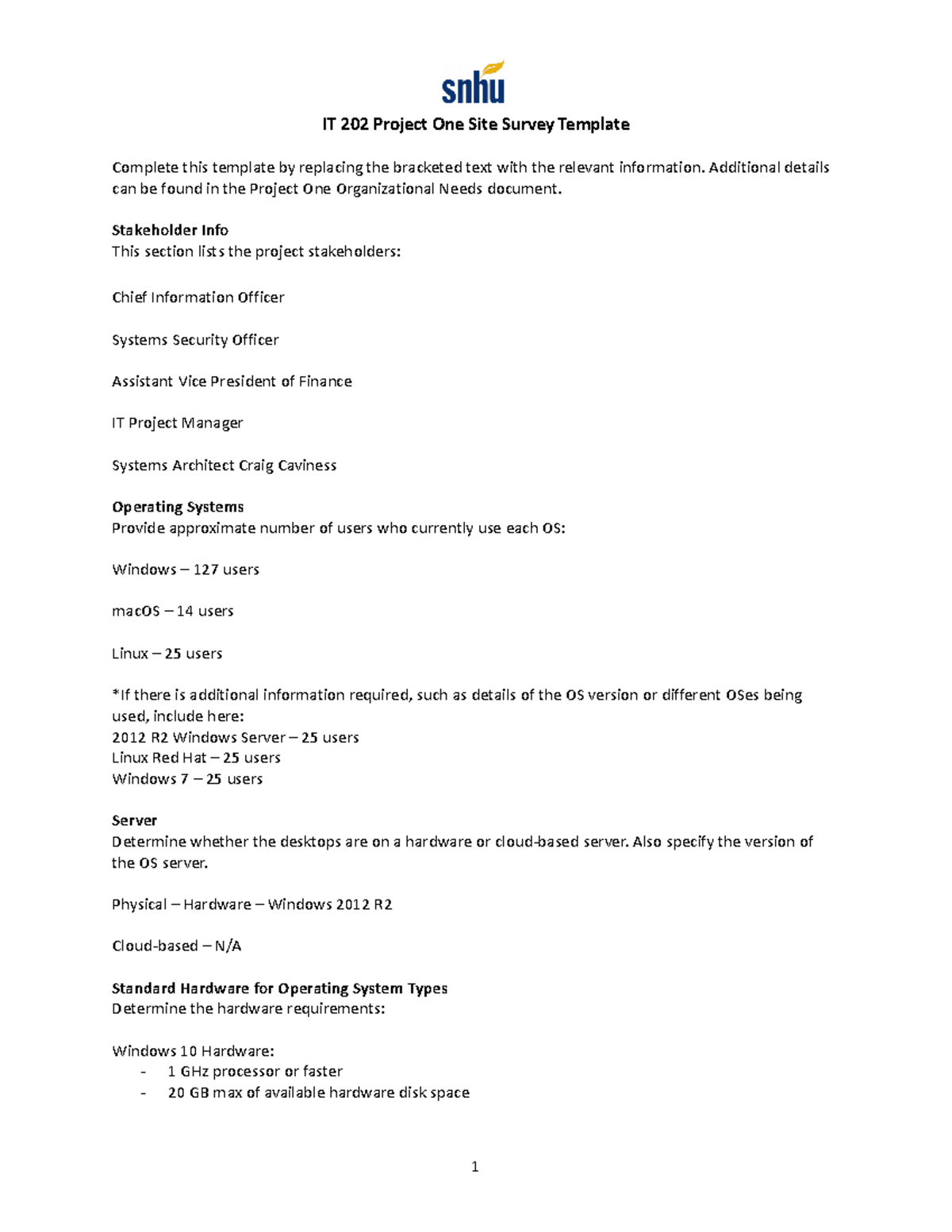IT 202 Project One Site Survey Template - IT 202 Project One Site ...