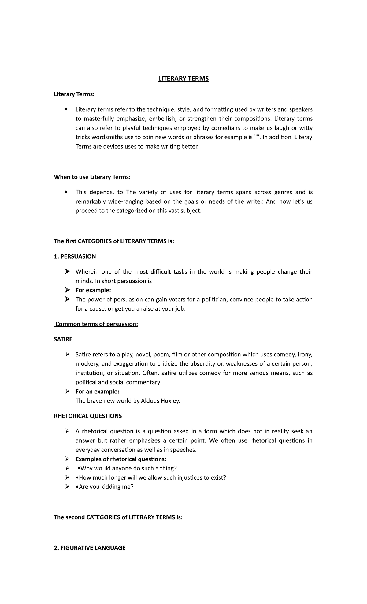 Literary- Terms - Lecture notes 1 - Literary Criticism - PangSU - Studocu