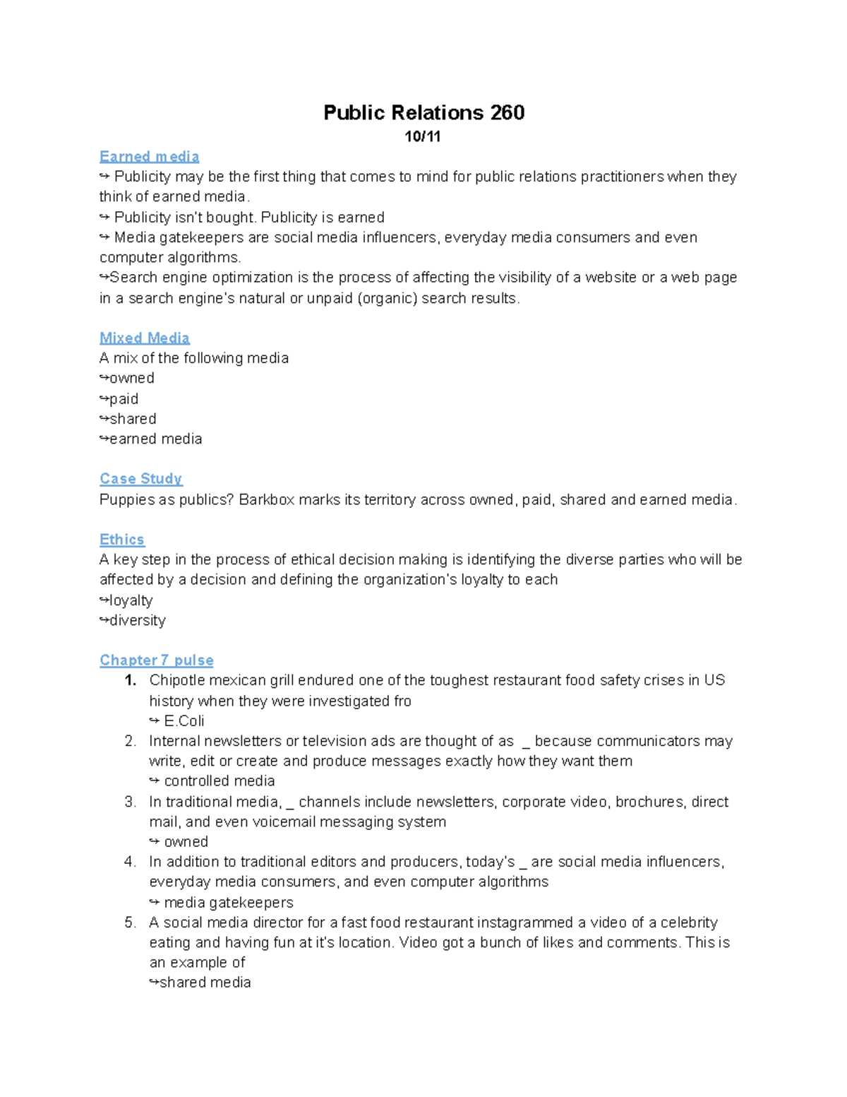 PR 260 notes - types of media and case studies - Public Relations 260 ...