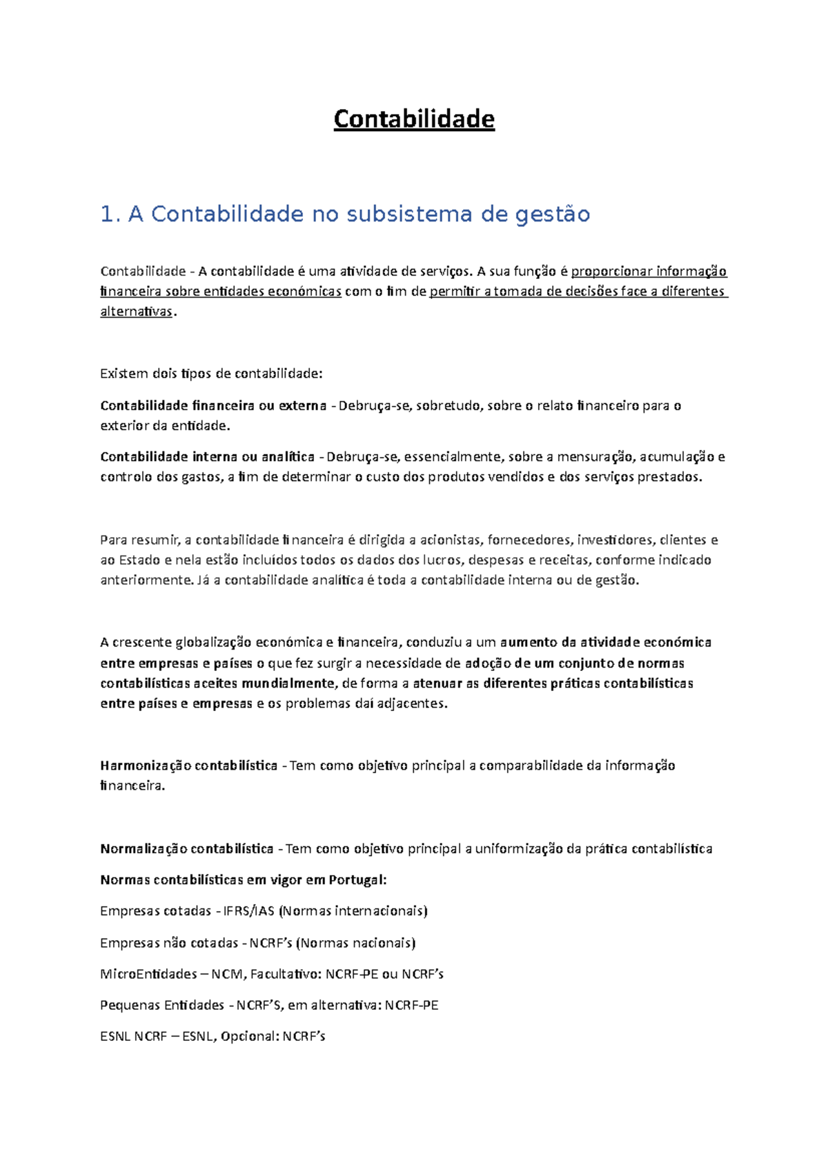 Apontamentos Contabilidade - Contabilidade 1. A Contabilidade no ...